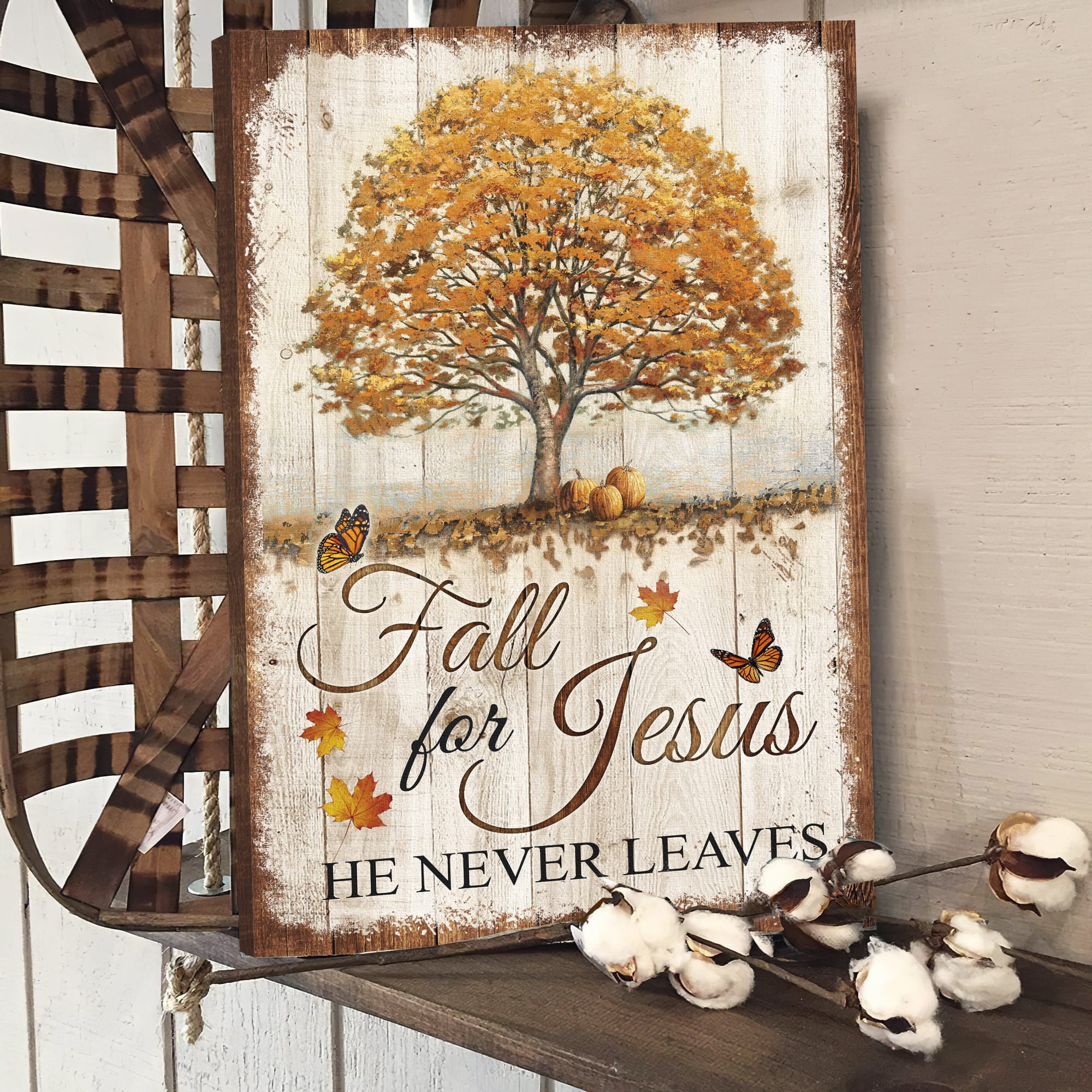 Autumn tree, Fall for Jesus, he never leaves Jesus Portrait poster ...