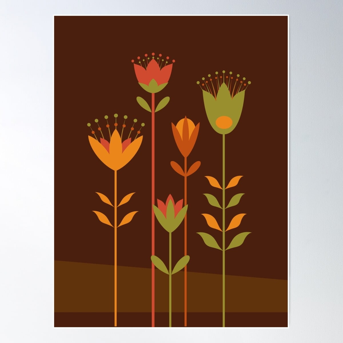 Autumnal Abstract Flowers In Warm Earthy Colors Poster Wall Art, Modern ...