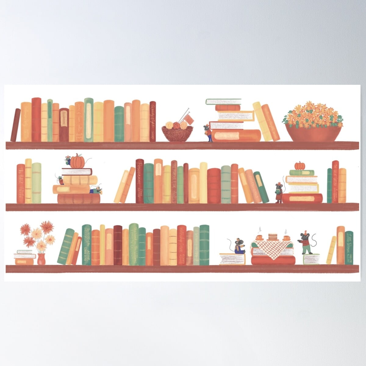 Autumnal Bookcase Poster Wall Art, Modern Wall Decor For Living Room ...