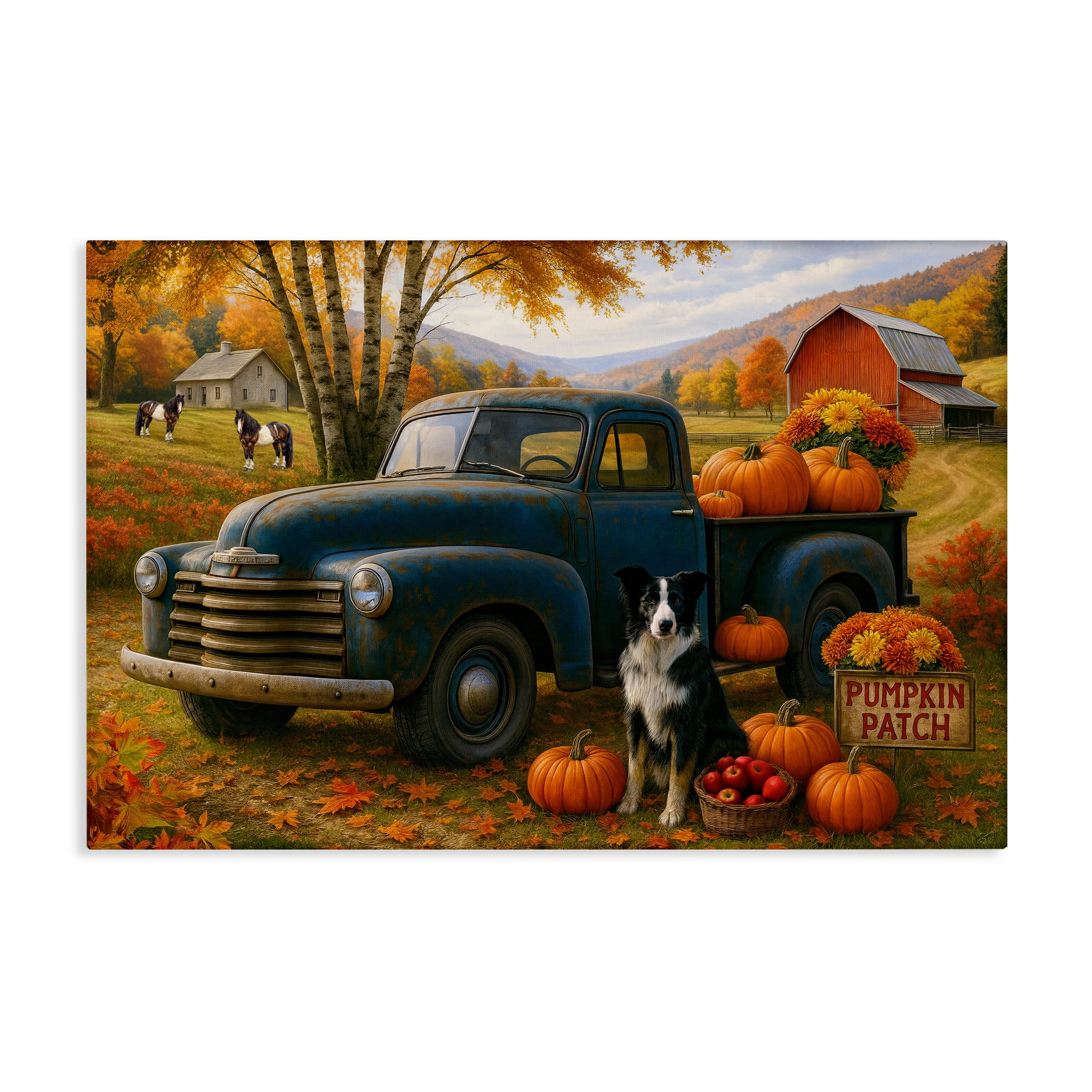 Autumnal Farmland Collie Dog Canvas Wall Art, design by Tom Crehan ...