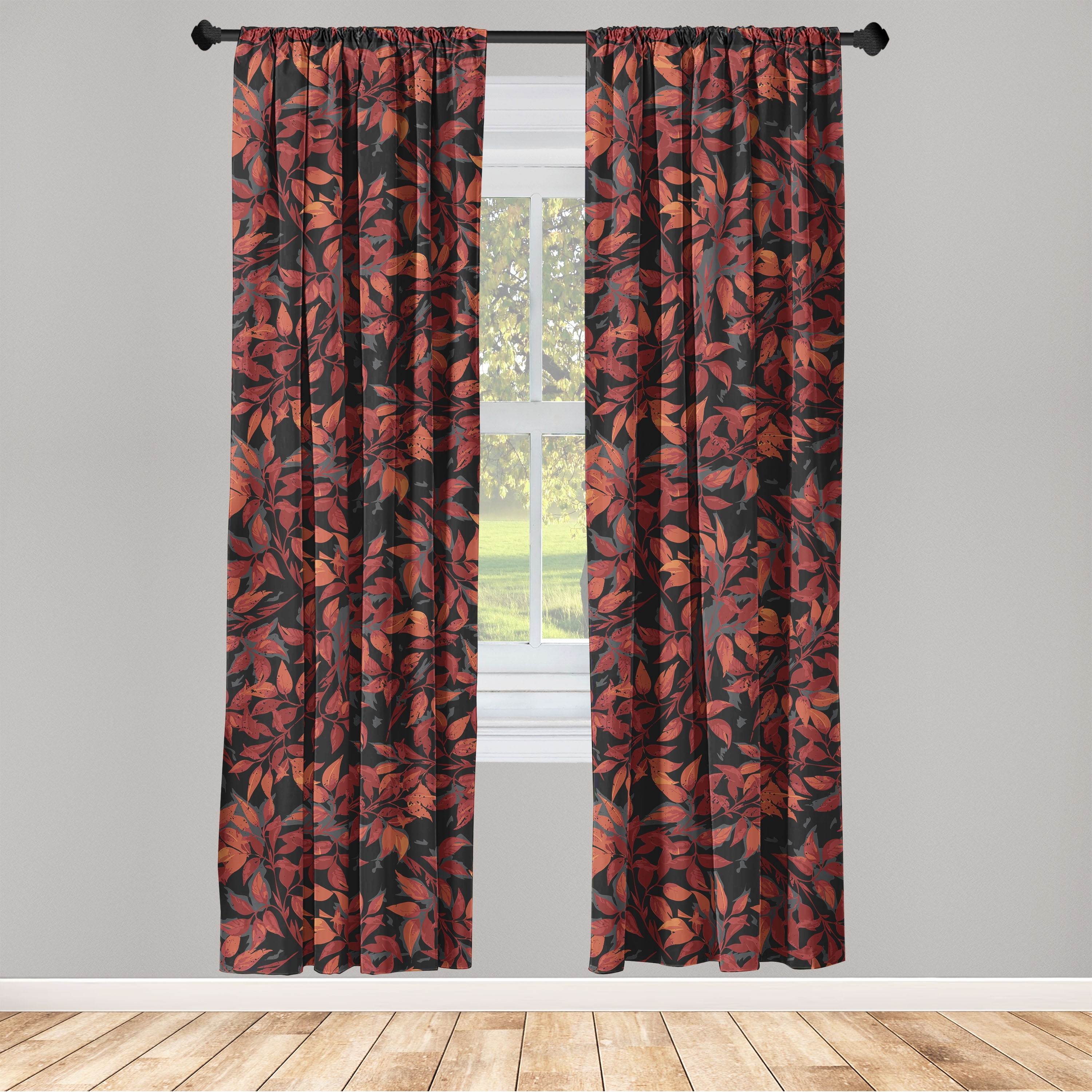 Autumnal Leaves Window Curtains, Neutral Colors Boho Leafy Pattern ...