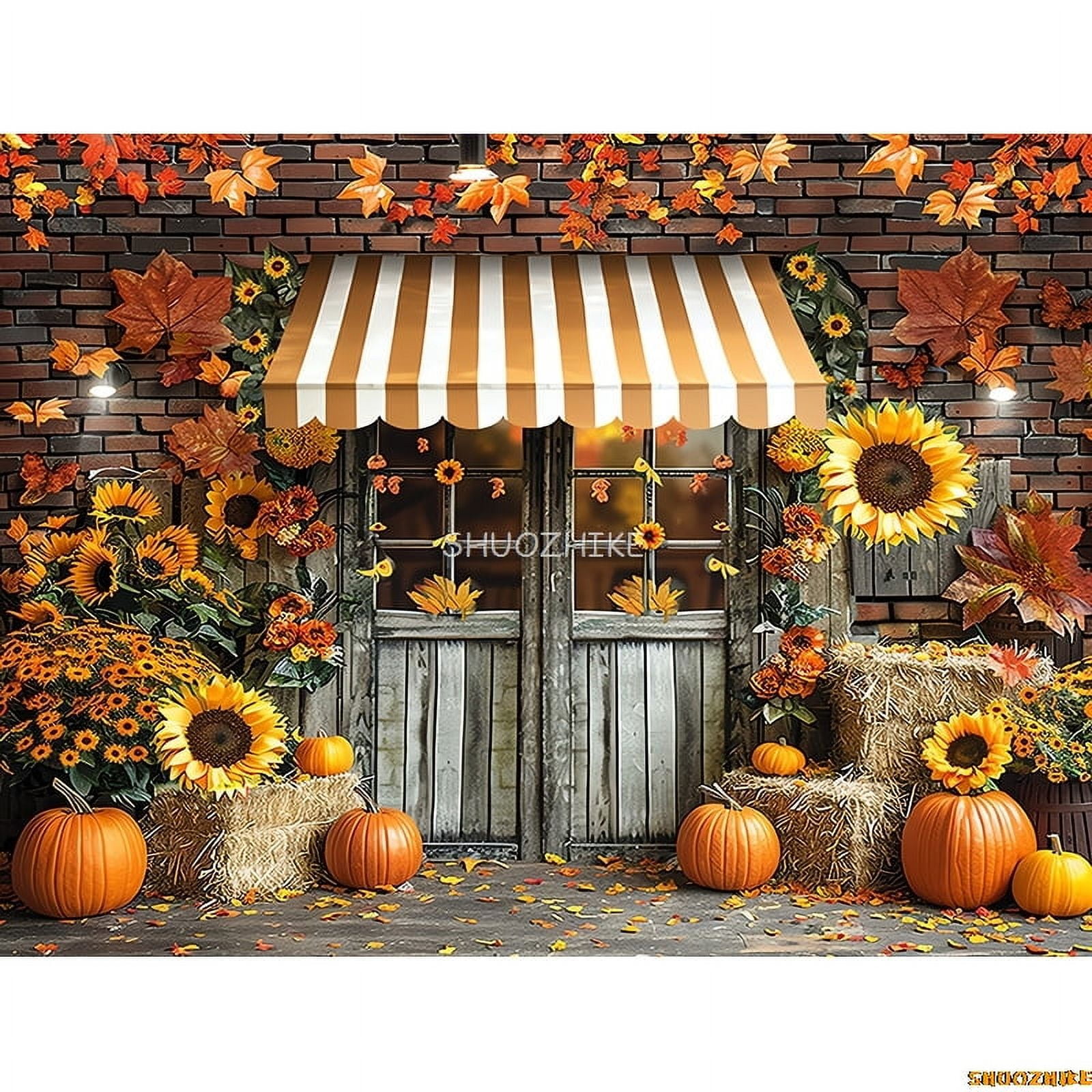Autumnal Pumpkins Farm Photography Backdrops Props Hallowe Fall Field Maple Leaf Scarecrow Fce ...