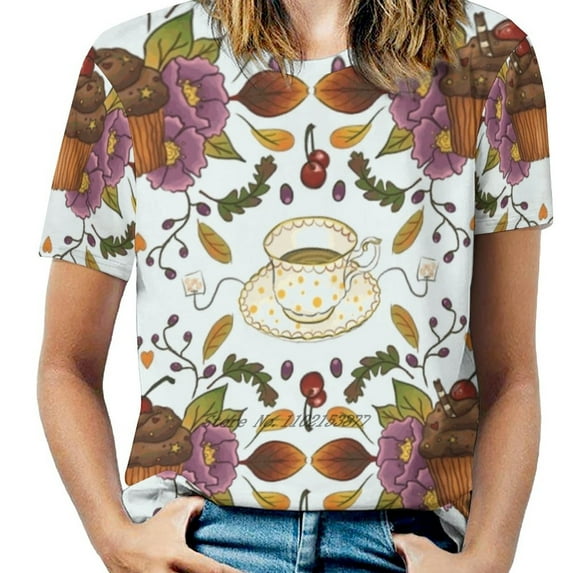 Autumnal Tea Party Women V Neck T-Shirt Casual Sexy T Shirts Hollow Out ...