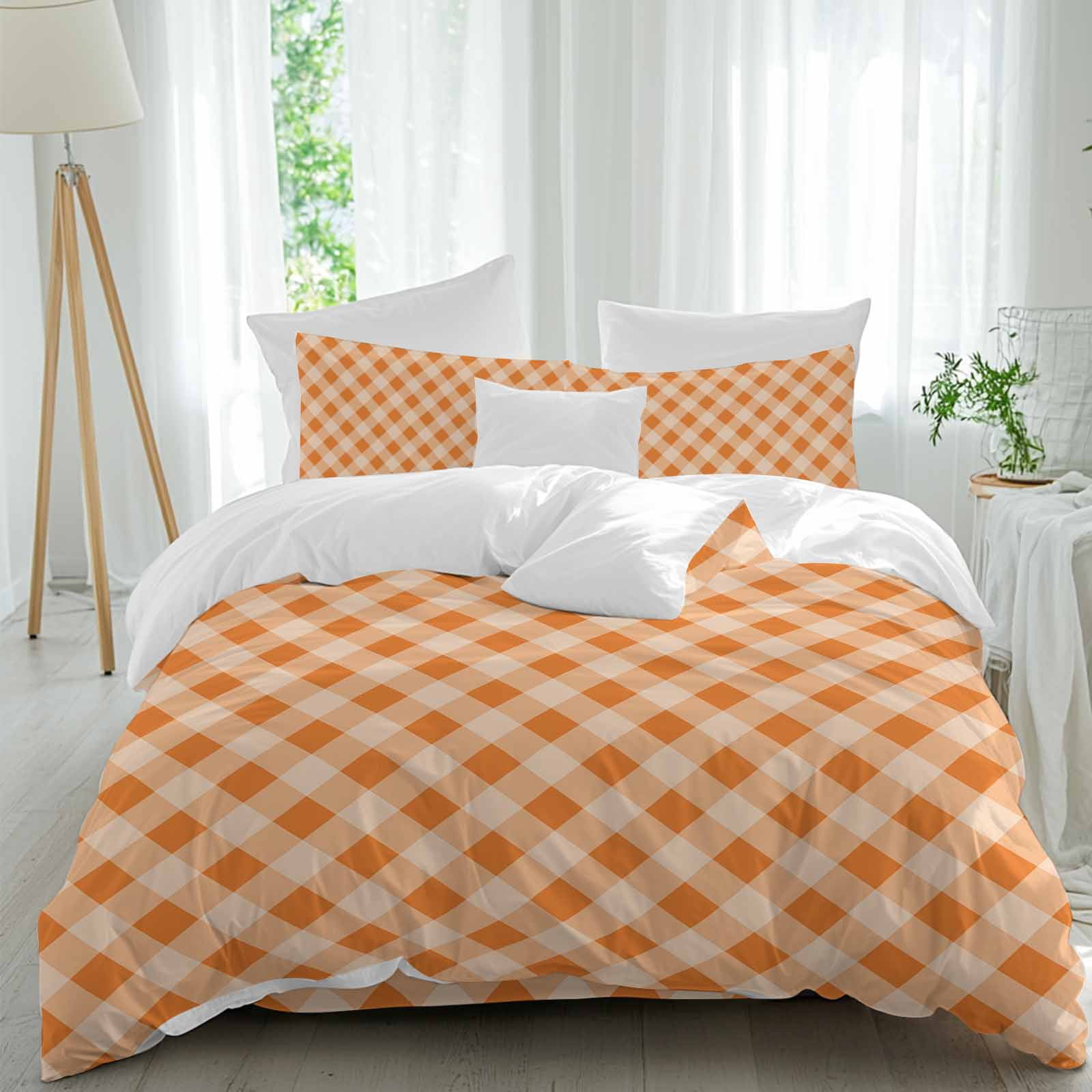 Autunm Orange Duvet Cover Set Twin Size, Lattice 4 Piece Soft ...