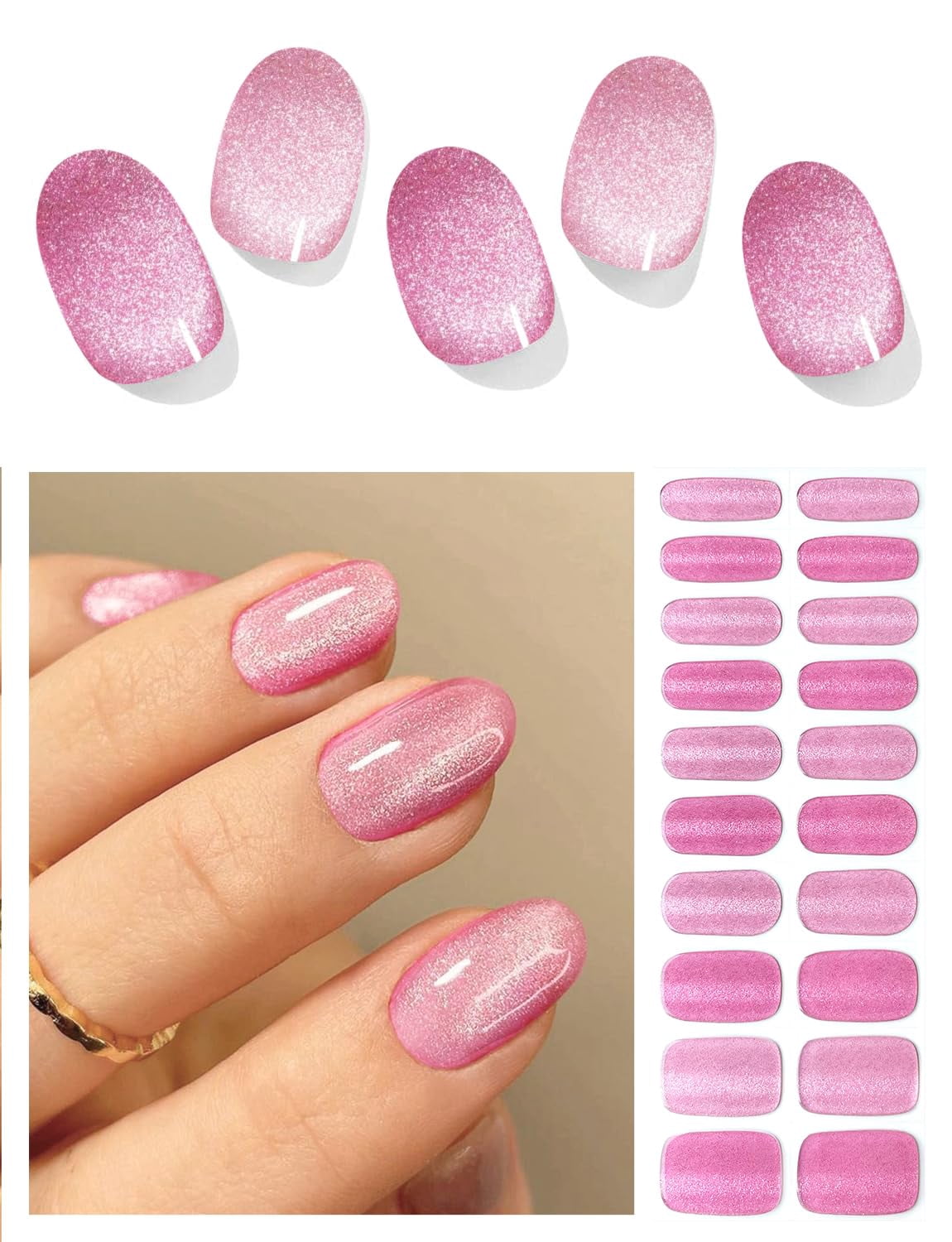 AutyaMee Semi Cured Gel Nail Strips (Pink Cat Eye)-20 PCS Purple Gel ...
