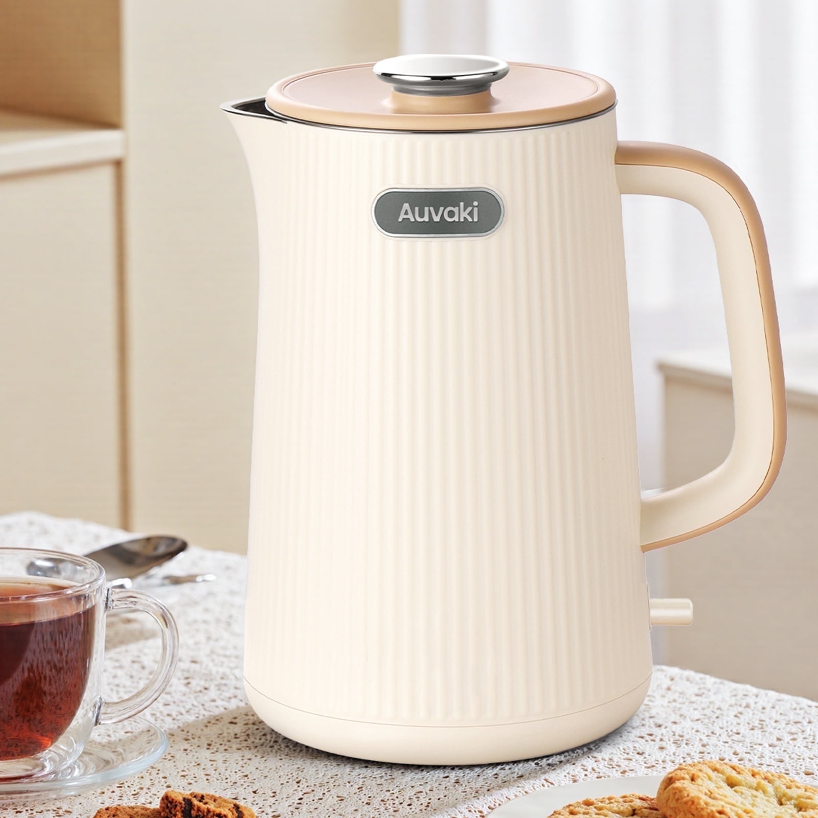 Auvaki 1.7L Electric Kettle, 1200W Stainless Steel Double Wall Water ...
