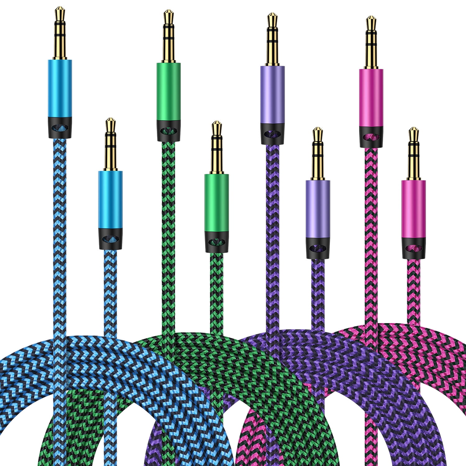 HOPEPOW Aux Cord Cables, 4 Pack 10ft Nylon Gold-Plated 3.5mm Audio ...