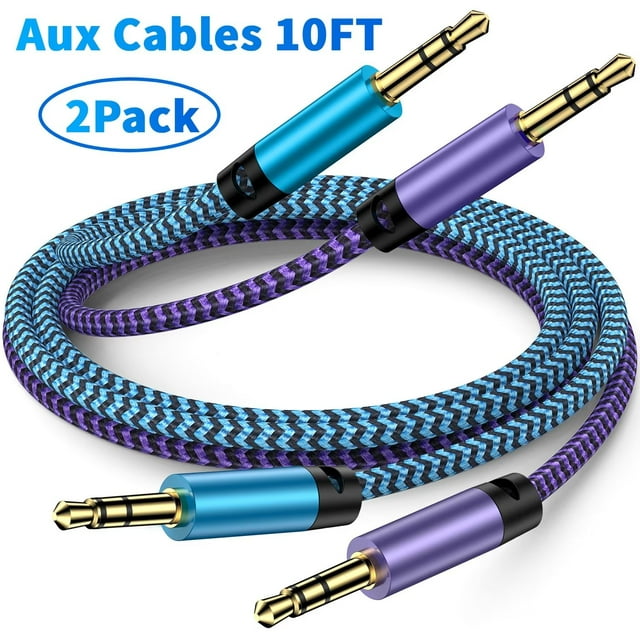 Aux Jack Cables 10ft,2Pack FiveBox Aux Cord for iPhone Adapter 3.5mm ...