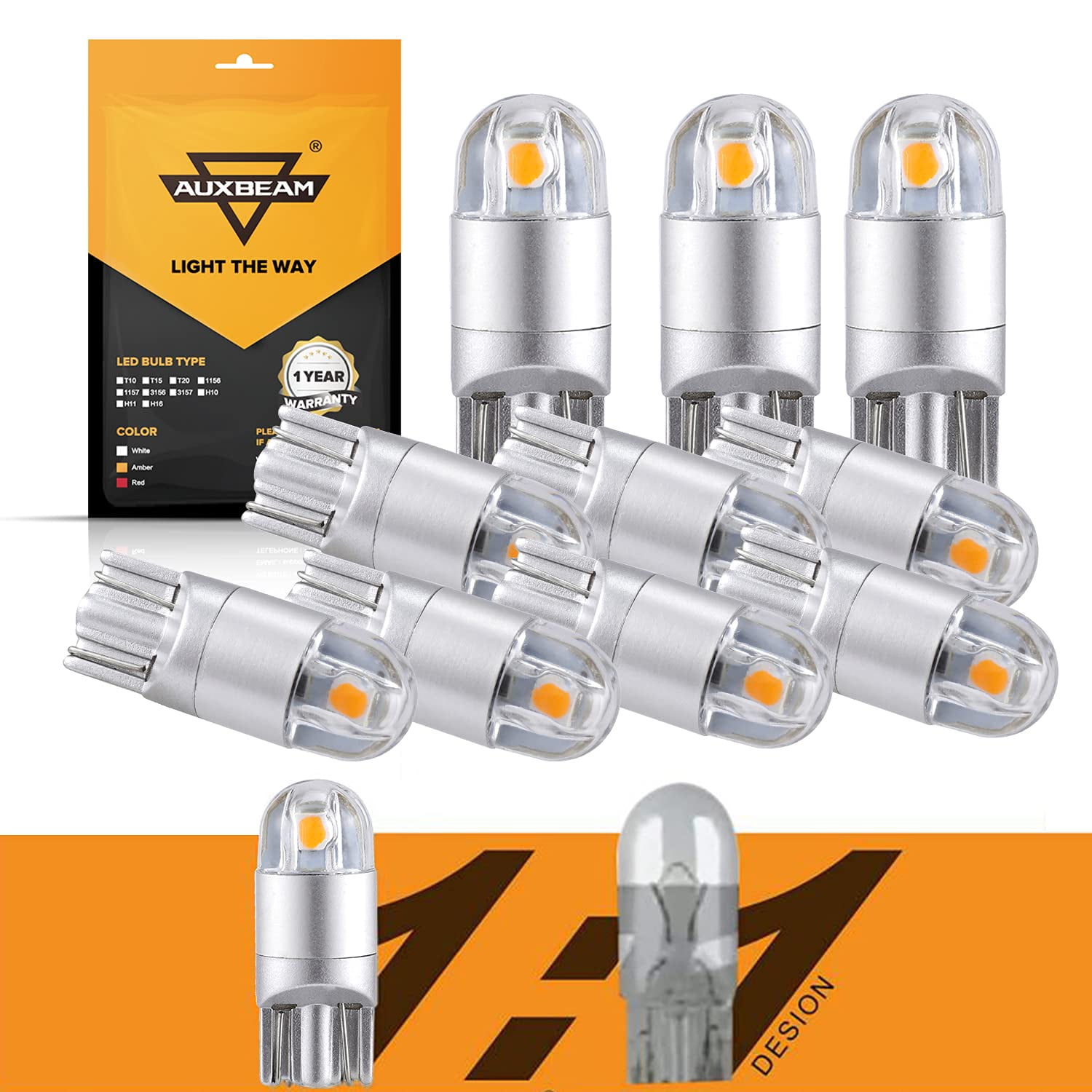 Auxbeam 194 T10 LED Bulbs Amber, Non-Polarity Extremely Bright 168 W5W ...