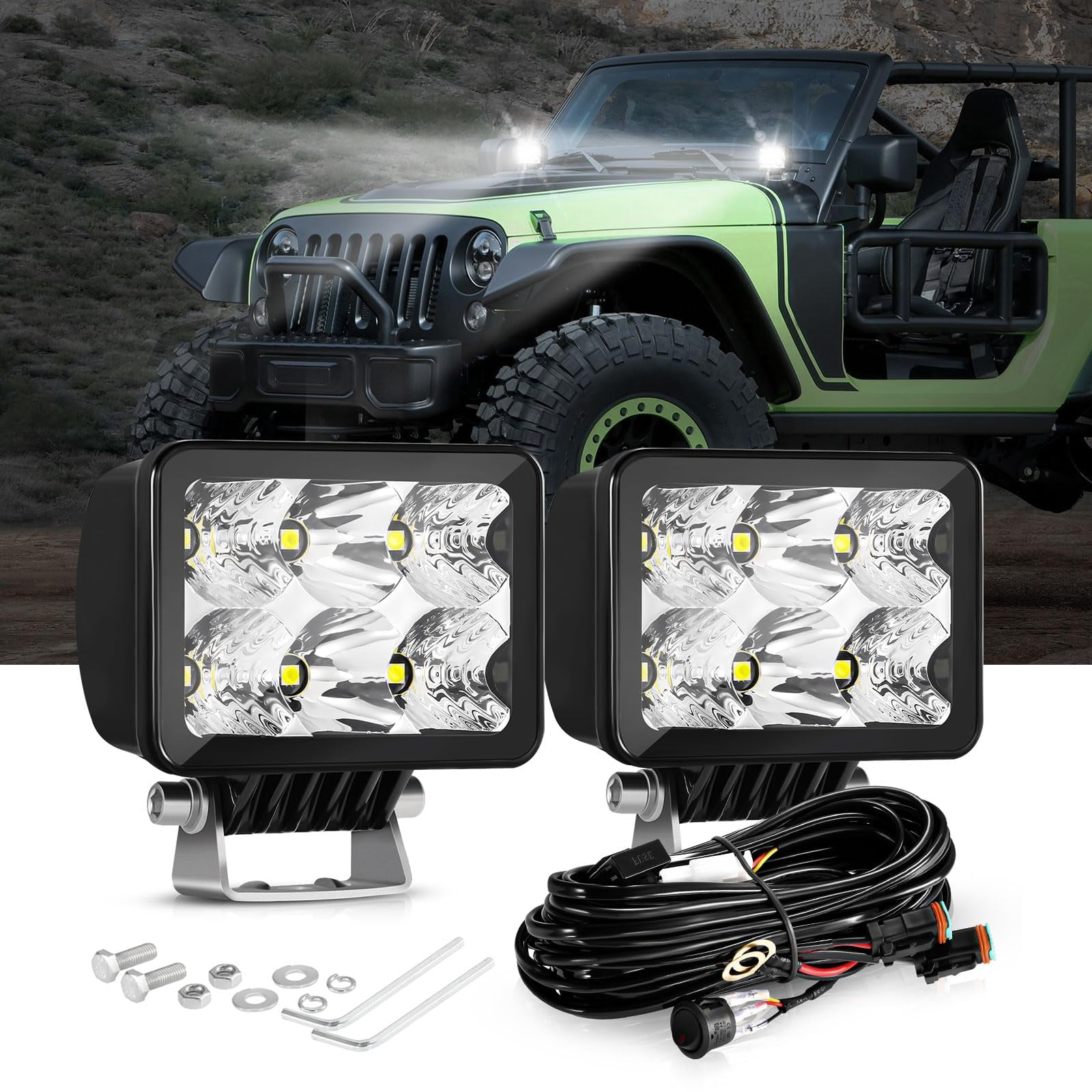 Auxbeam 3 Inch LED KEF16 Pod Lights, 60W Square Offroad Driving Spot ...