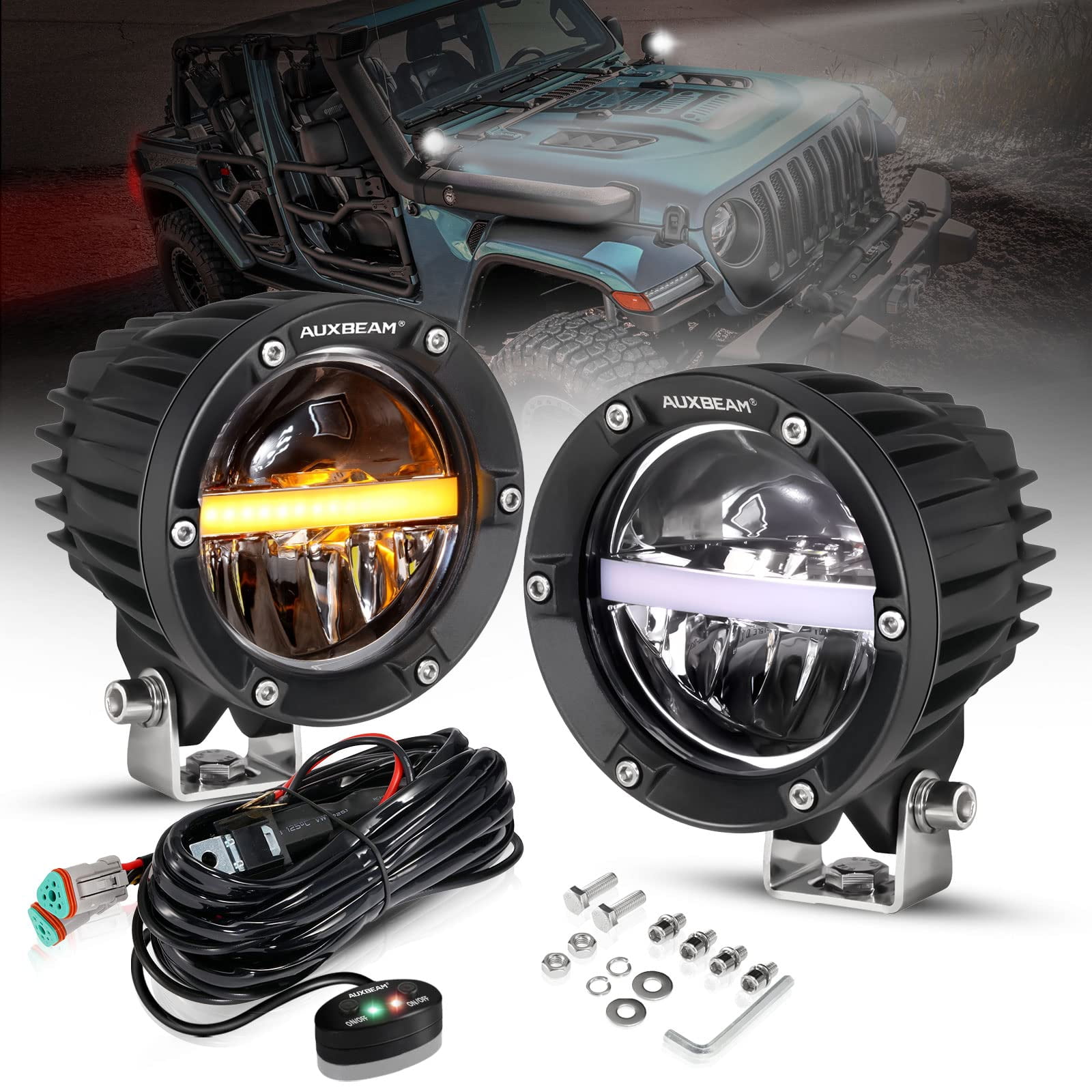Auxbeam 4 Inch 110W STF9 Round Offroad Lights, Amber 11000LM LED Light ...