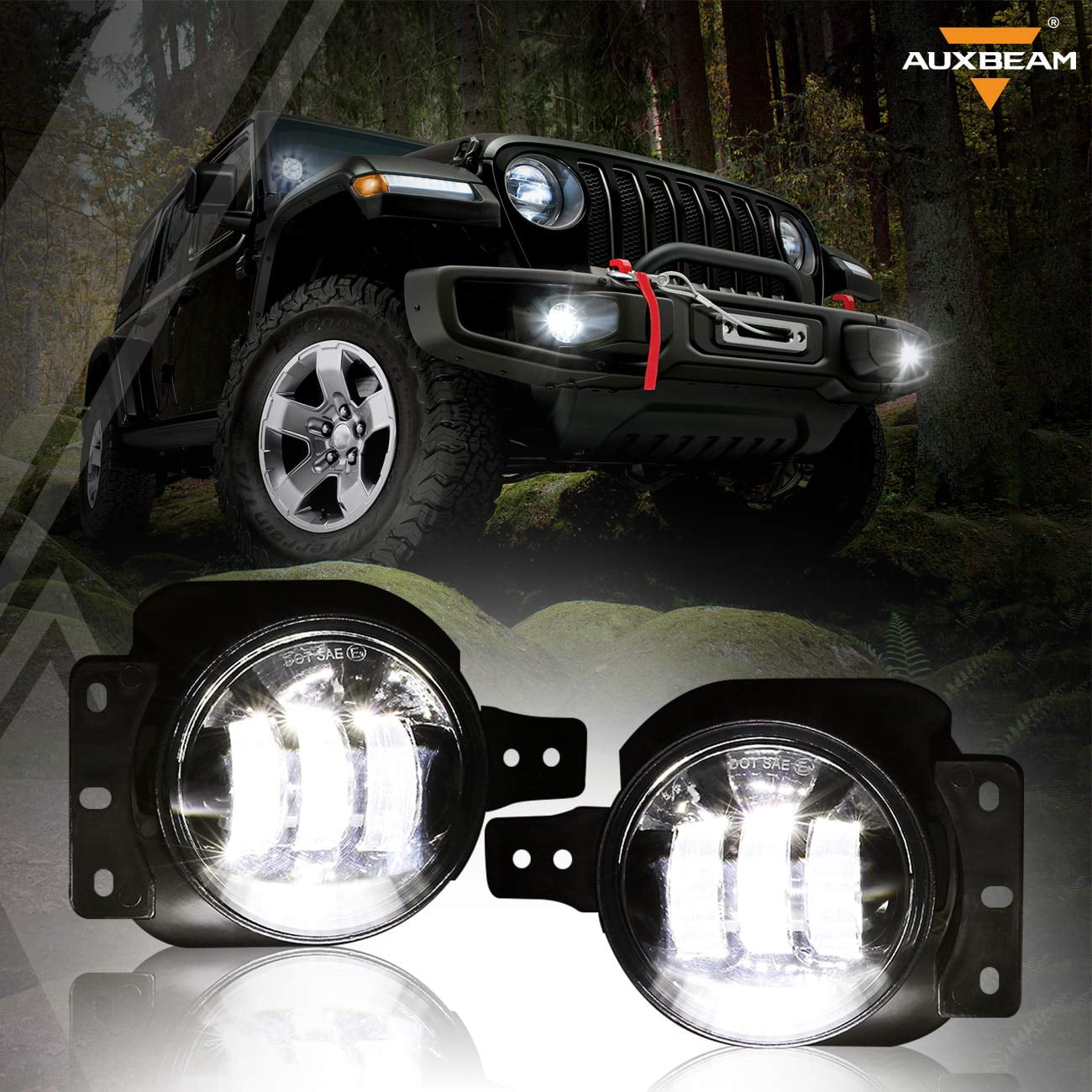 Auxbeam 4" Round LED MMF7 Fog Lights for Wrangler JL JLU Unlimited ...