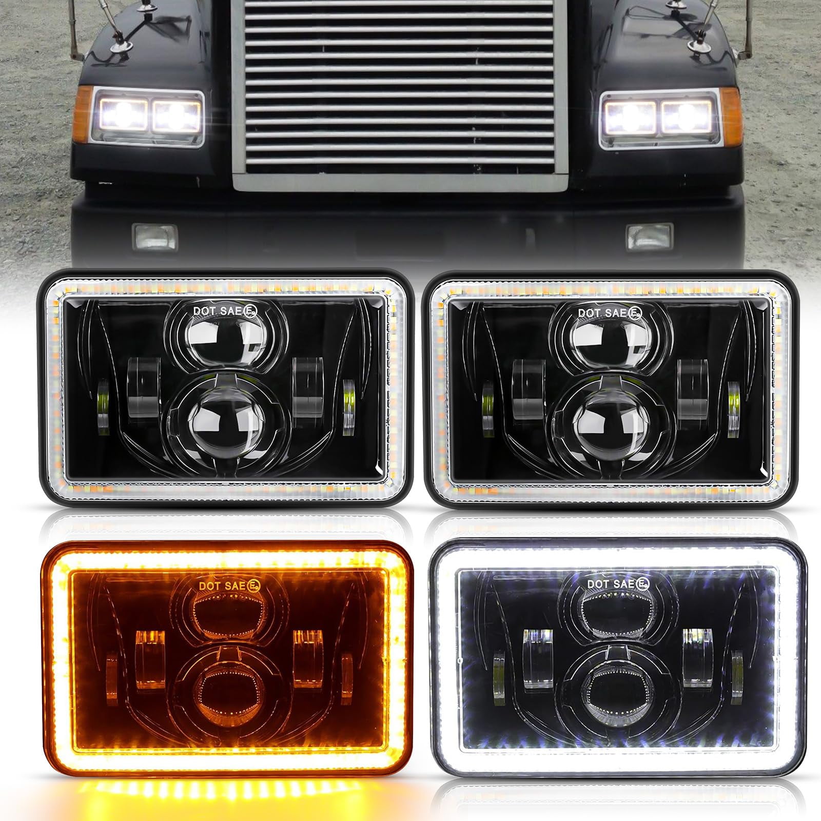 Auxbeam 4x6 LED Headlights DHF10 Hi/Lo Sealed Beam w/DRL & Light DOT ...