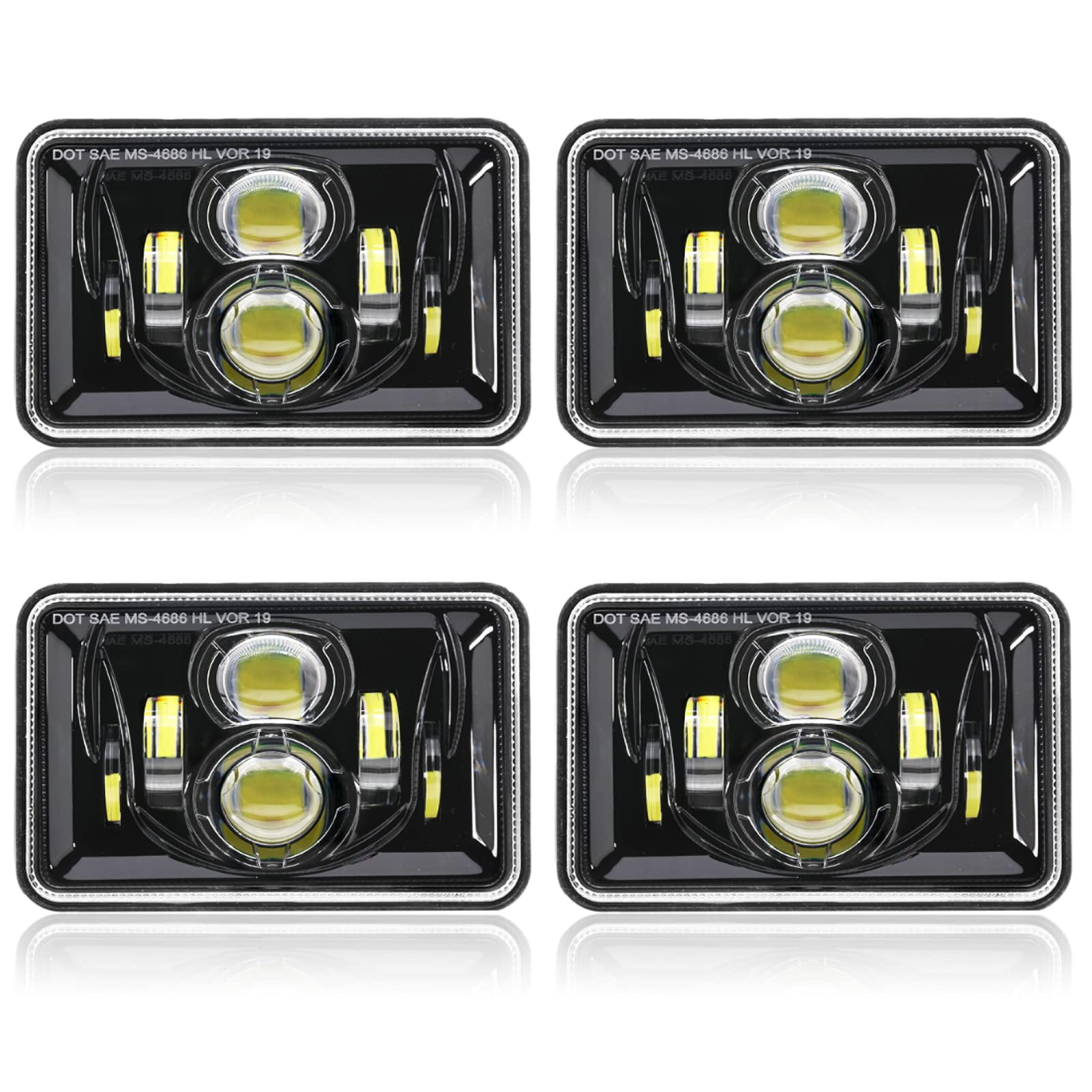 Auxbeam 4x6 LED Headlights, IFF17 4PCS 60W DOT Rectangular H4651 H4652 ...