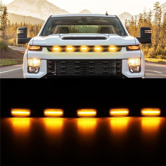 Auxbeam (5pcs/set) LED Front Grille Lights Raptor Style Amber Light Fit ...