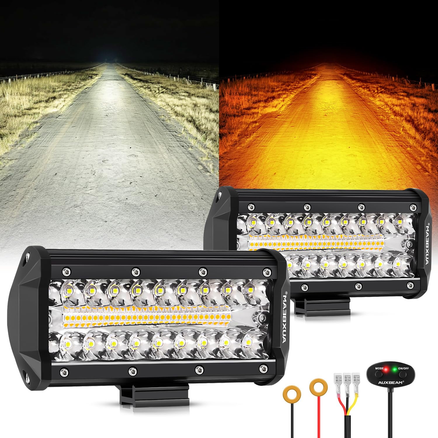Auxbeam 6 Modes Amber SSF20 White Series 7" 300W LED Light Bar ...