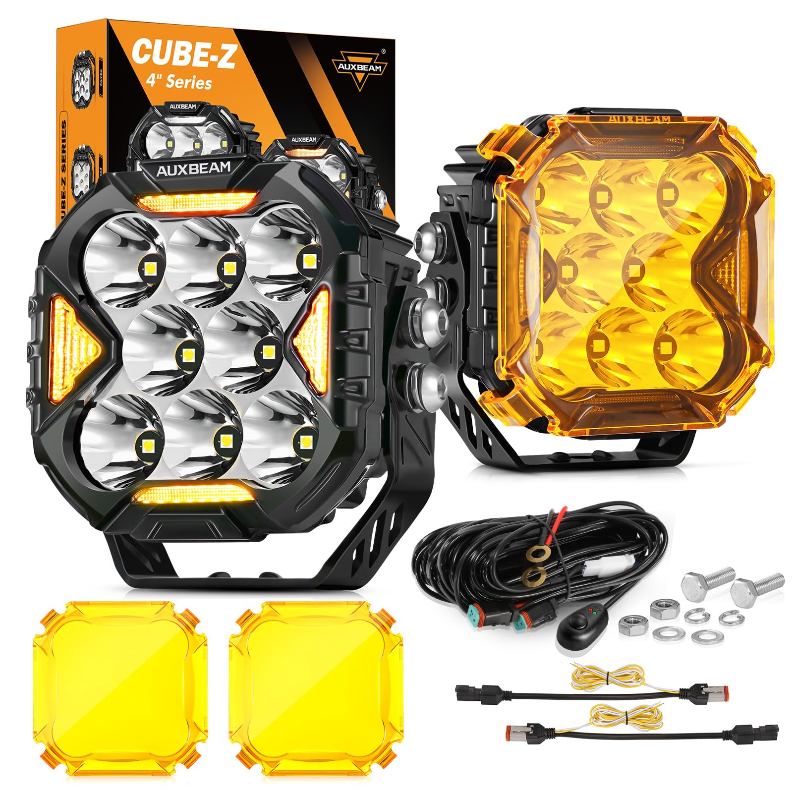 Auxbeam CUBE-Z Series 4" Led Pods with Amber Covers, 112W 12800LM Spot Offroad Driving Lights ...