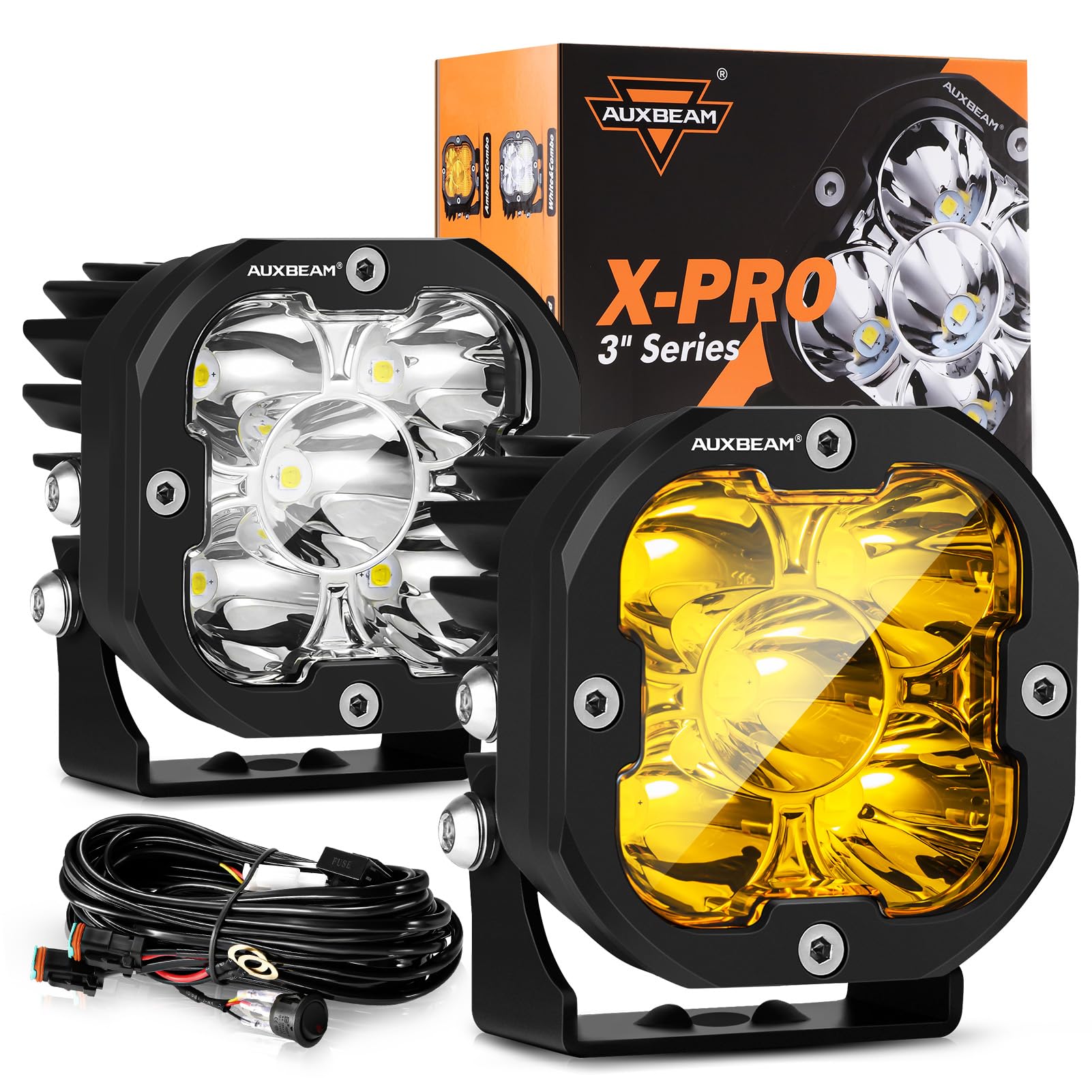 Auxbeam Hyperspot Light Pods 3 inch 80W, X-PRO Series 9600LM Super ...