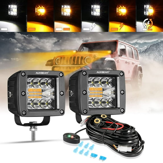 Auxbeam LED Pods 3 CM31 Inch 72W Amber Fog Light, 6 Modes Strobe Cube ...