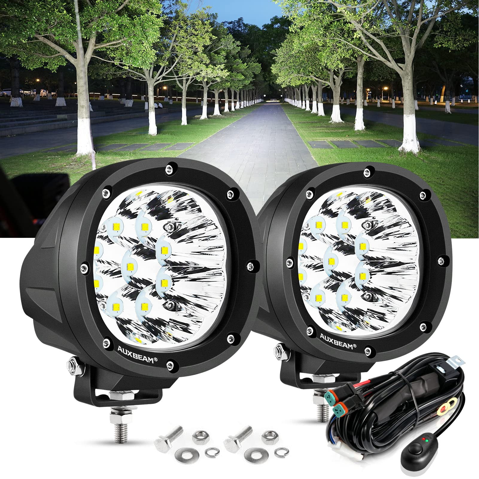 Auxbeam Round LED Offroad ZS23 Lights 4 inch 90W, LED Pod Light 9000LM ...