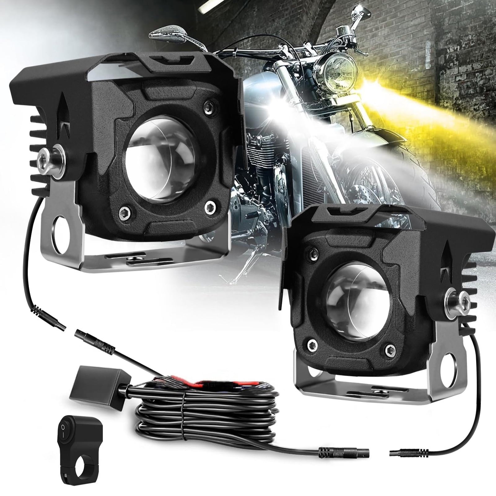 Auxiliary 2 Pack Motorcycle Driving Fog Lights, LED Pods With Wiring ...
