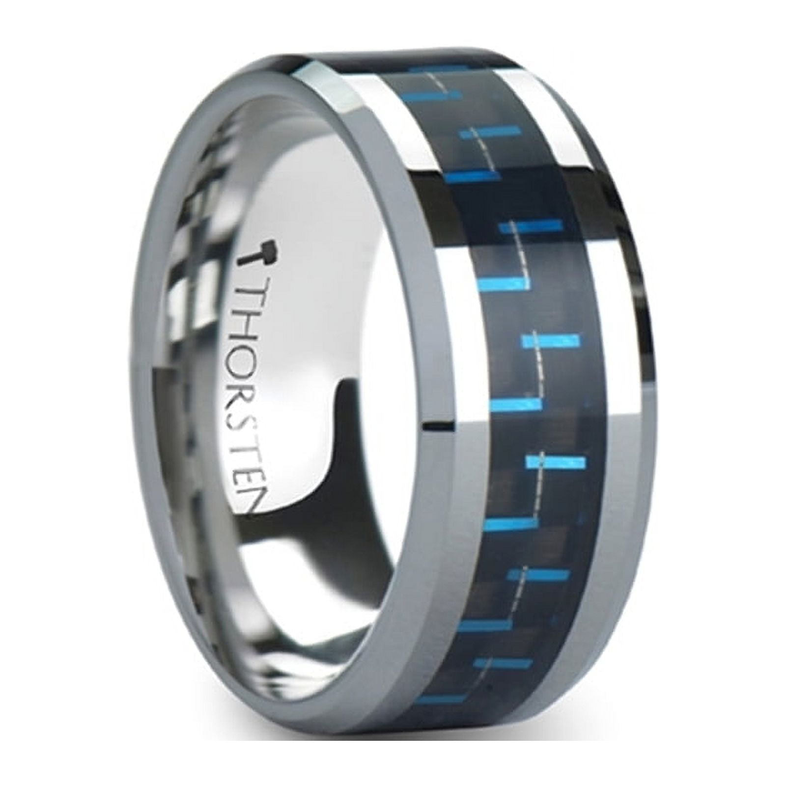 Auxilius Tungsten Carbide Ring With Black Blue Carbon Fiber Inlay ...