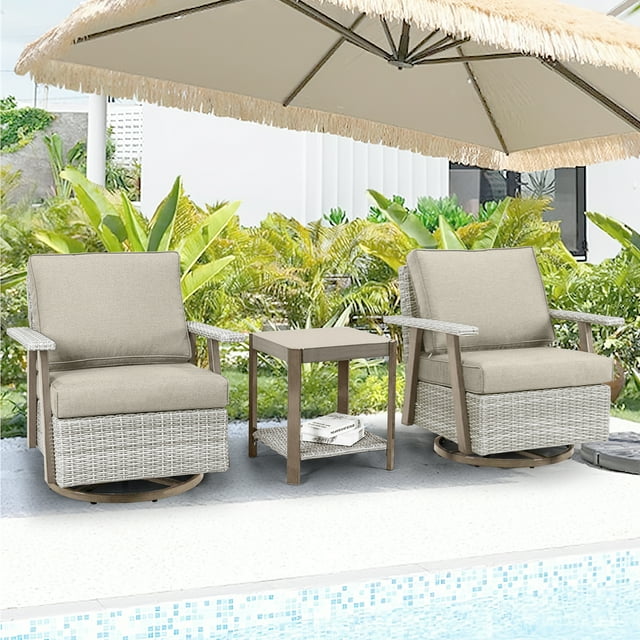 Auzfy 3 Piece Rocker Patio Set, PE Wicker Swivel Rocking Chairs and ...