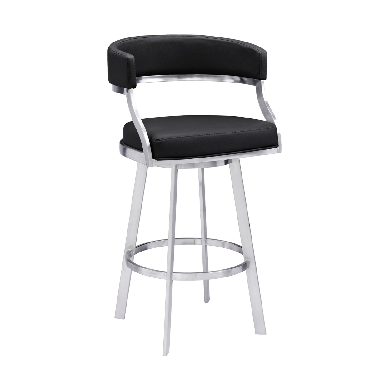 Ava 26 Inch Swivel Counter Stool Chair, Open Back Steel, Black Faux ...