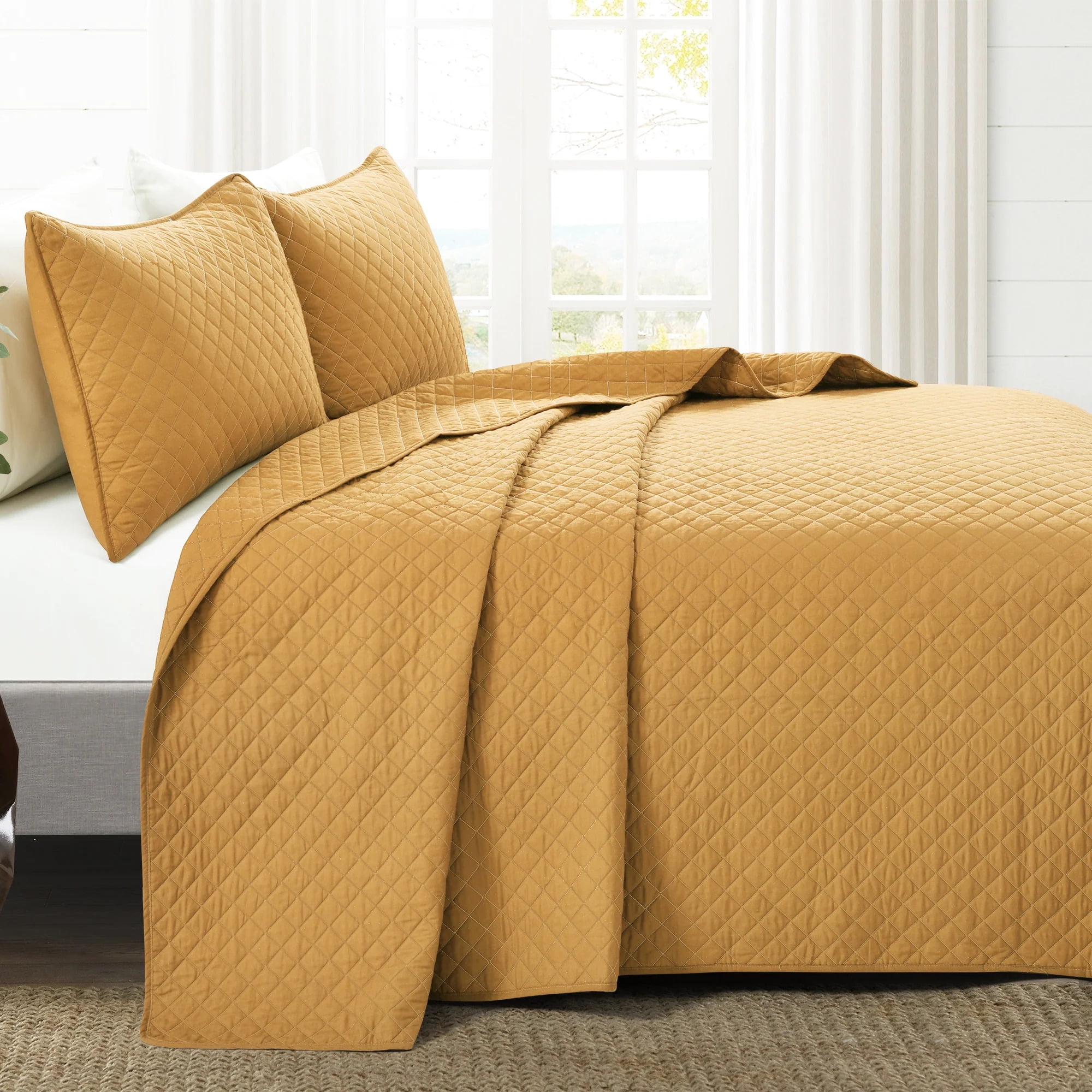 Lush Decor Ava Diamond Oversized Cotton Quilt Set King Mustard ...