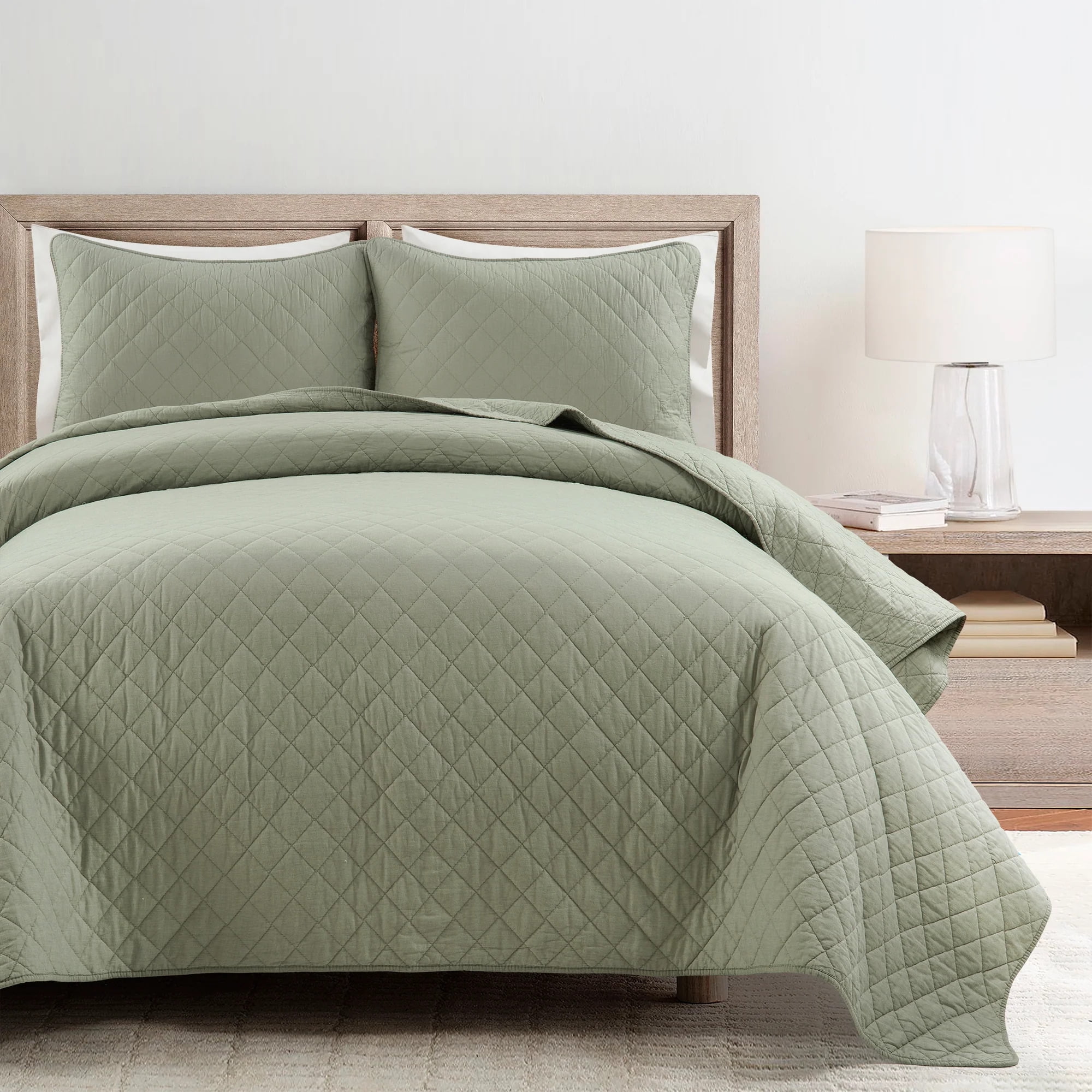 Ava Diamond Oversized Cotton Quilt Sage 3Pc Set Full/Queen - Walmart.com