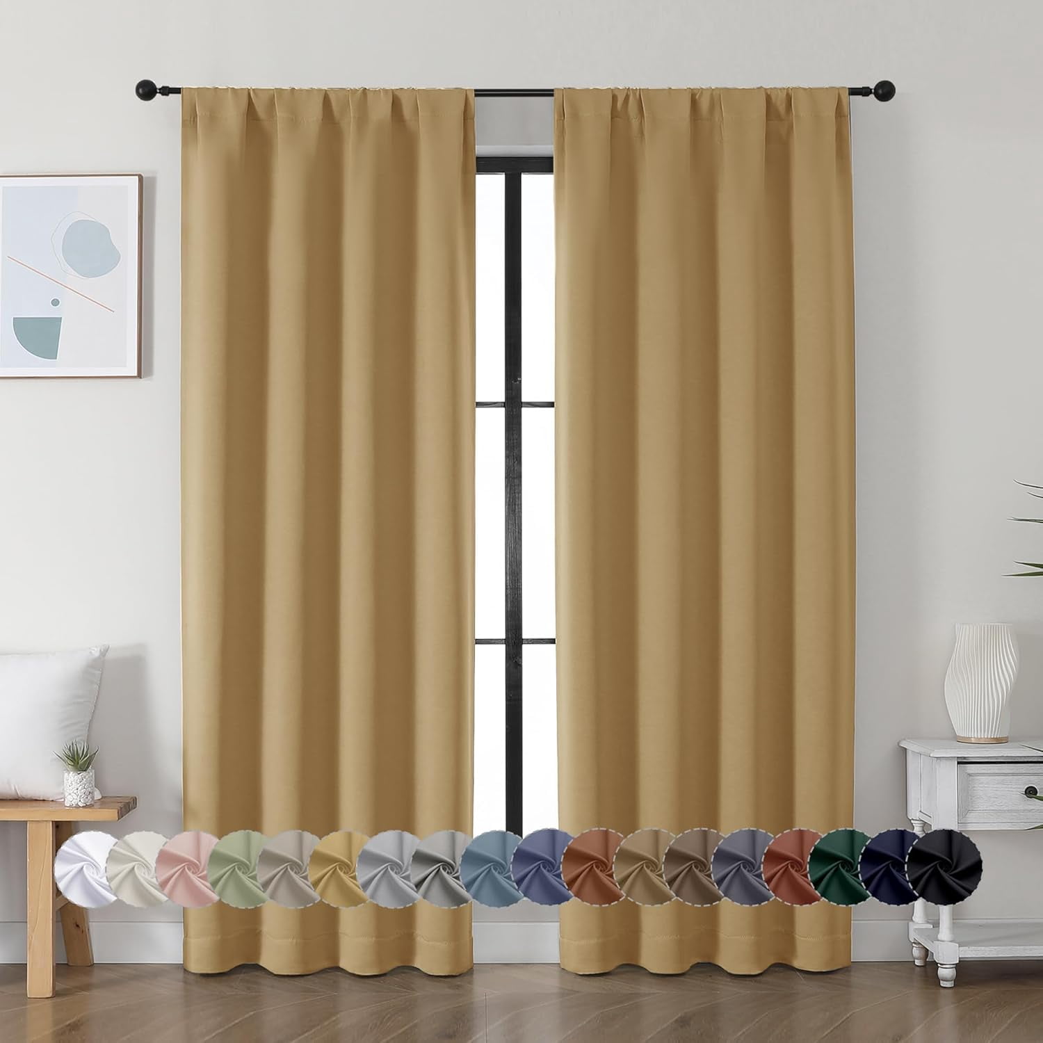 Ava Gold Blackout Curtains for Bedroom 72 Inch Length 2 Panels Set ...