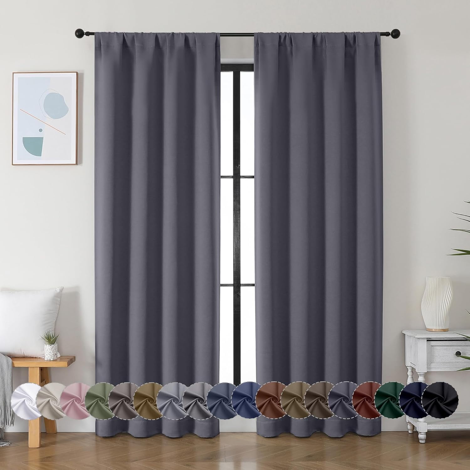 Ava Grey Blackout Curtains for Bedroom 72 Inch Length 2 Panels Set ...