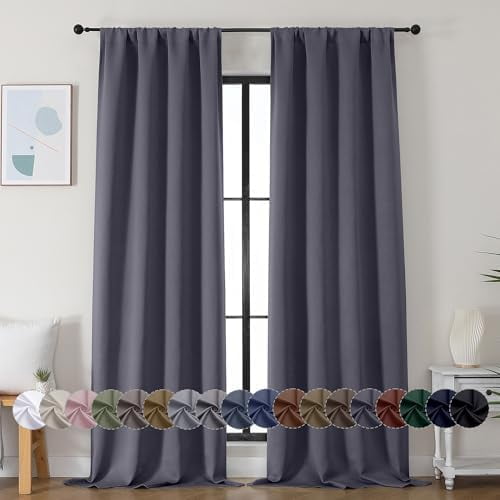 Ava Grey Blackout Curtains for Bedroom 90 Inches Long 2 Panels Set ...