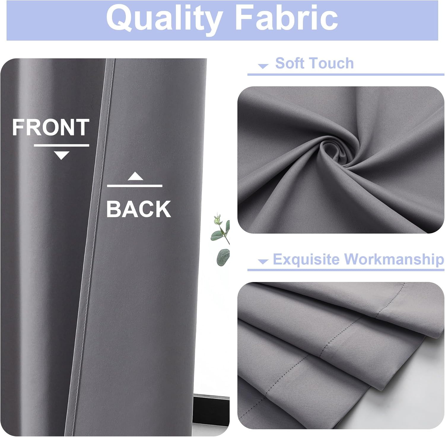 Ava Light Grey Blackout Curtains for Bedroom 90 Inches Long 2 Panels Set, Solid Privacy Energy ...