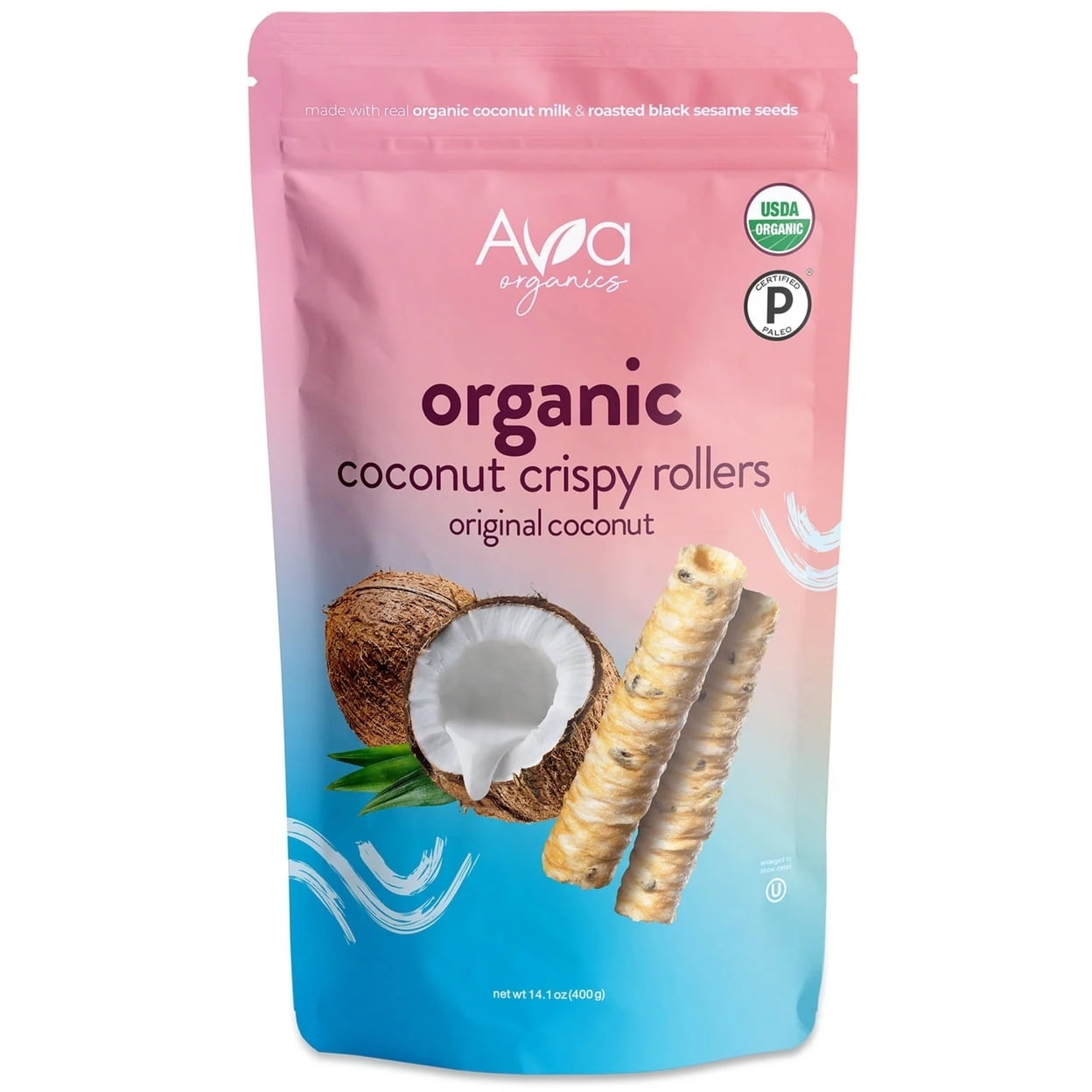 Ava Organics Coconut Crispy Rollers, Vegan Snack, Sweet Crunch, 14.1 ...
