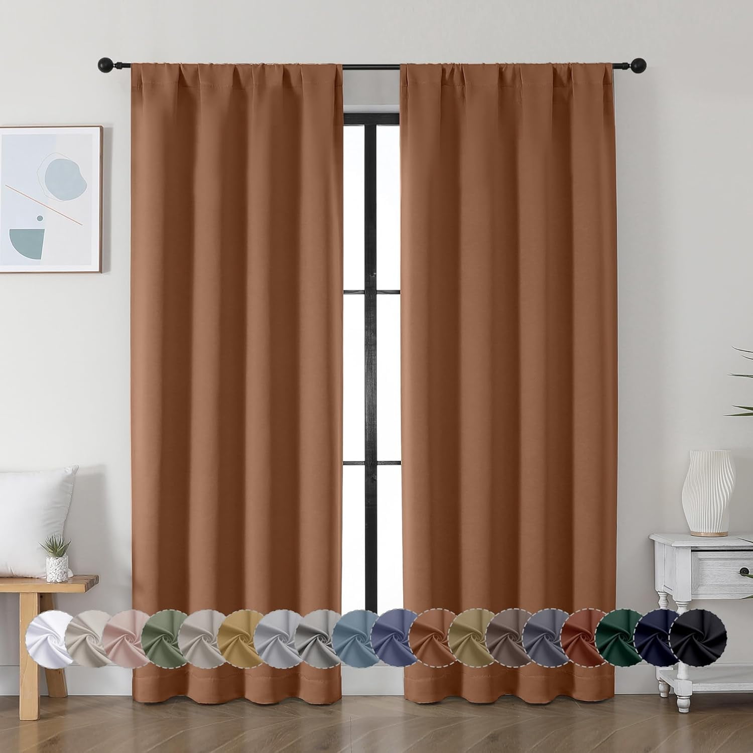 Ava Sun Baked Blackout Curtains for Bedroom 72 Inch Length 2 Panels, Privacy Thermal Insulated ...