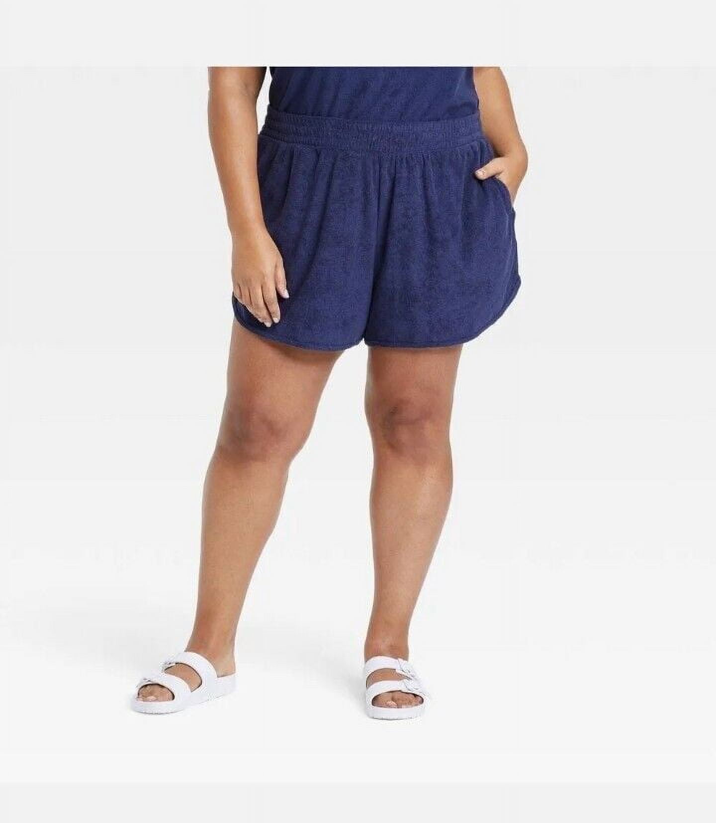 Ava & Viv Womens Plus Terrycloth Shorts Textured Pull On Navy Blue ...