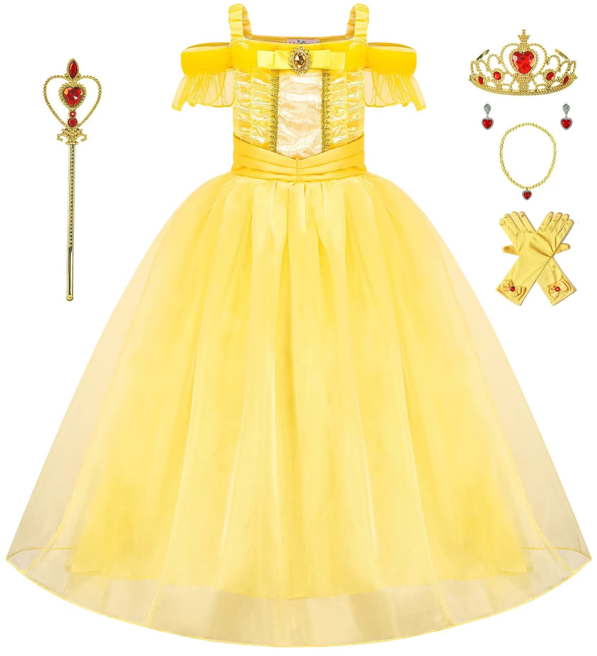 Avady, Princess Belle Dress for Girls, Size 2-10, Includes Accessories ...