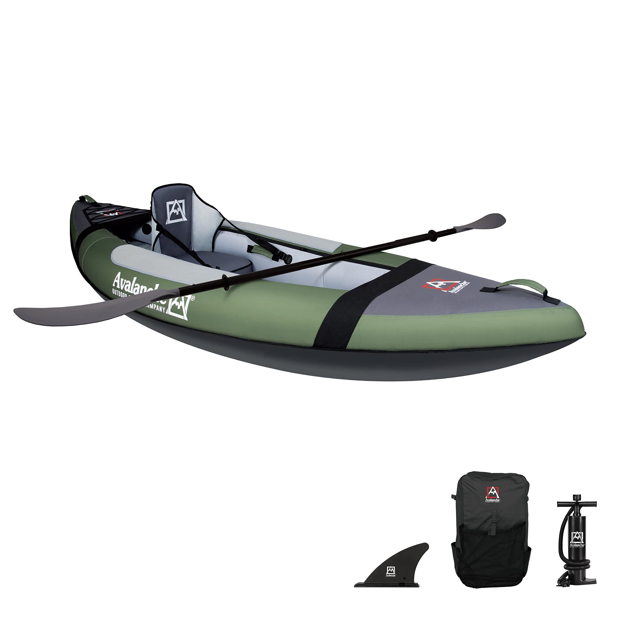 Avalanche Voyager 1-Person Inflatable Kayak, Green, with Paddle, Seat ...