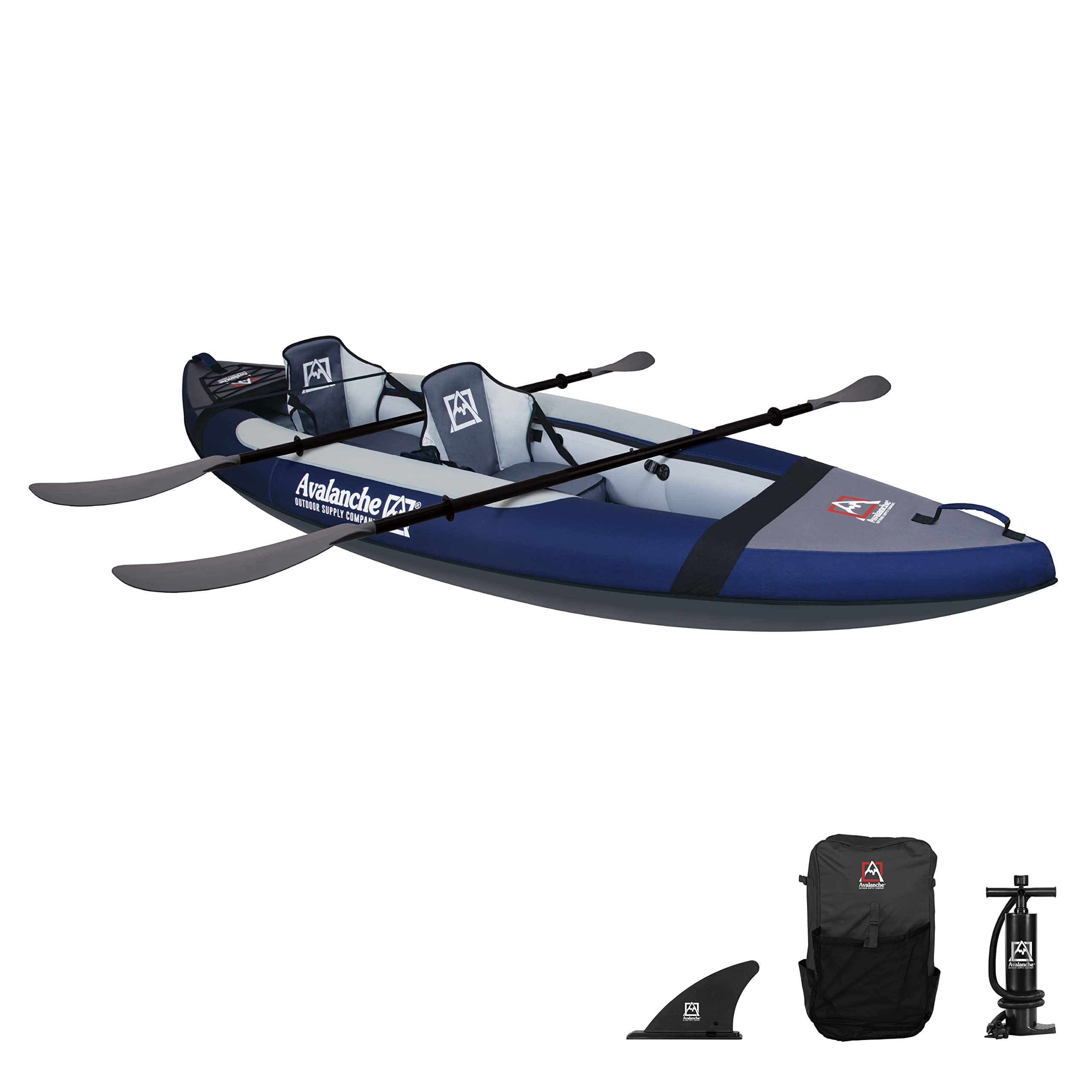 Avalanche 2-Person Voyager Inflatable Blue Kayak With Paddle, Seat ...