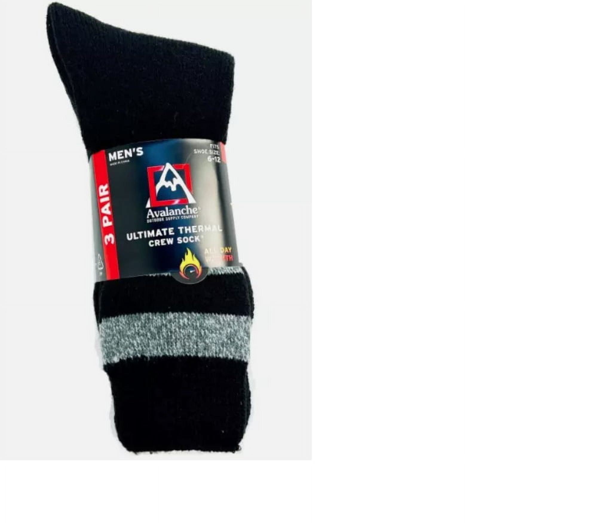 Avalanche Ultimate Thermal Crew Sock-3 Pair-Size 6-12 Men's Black ...