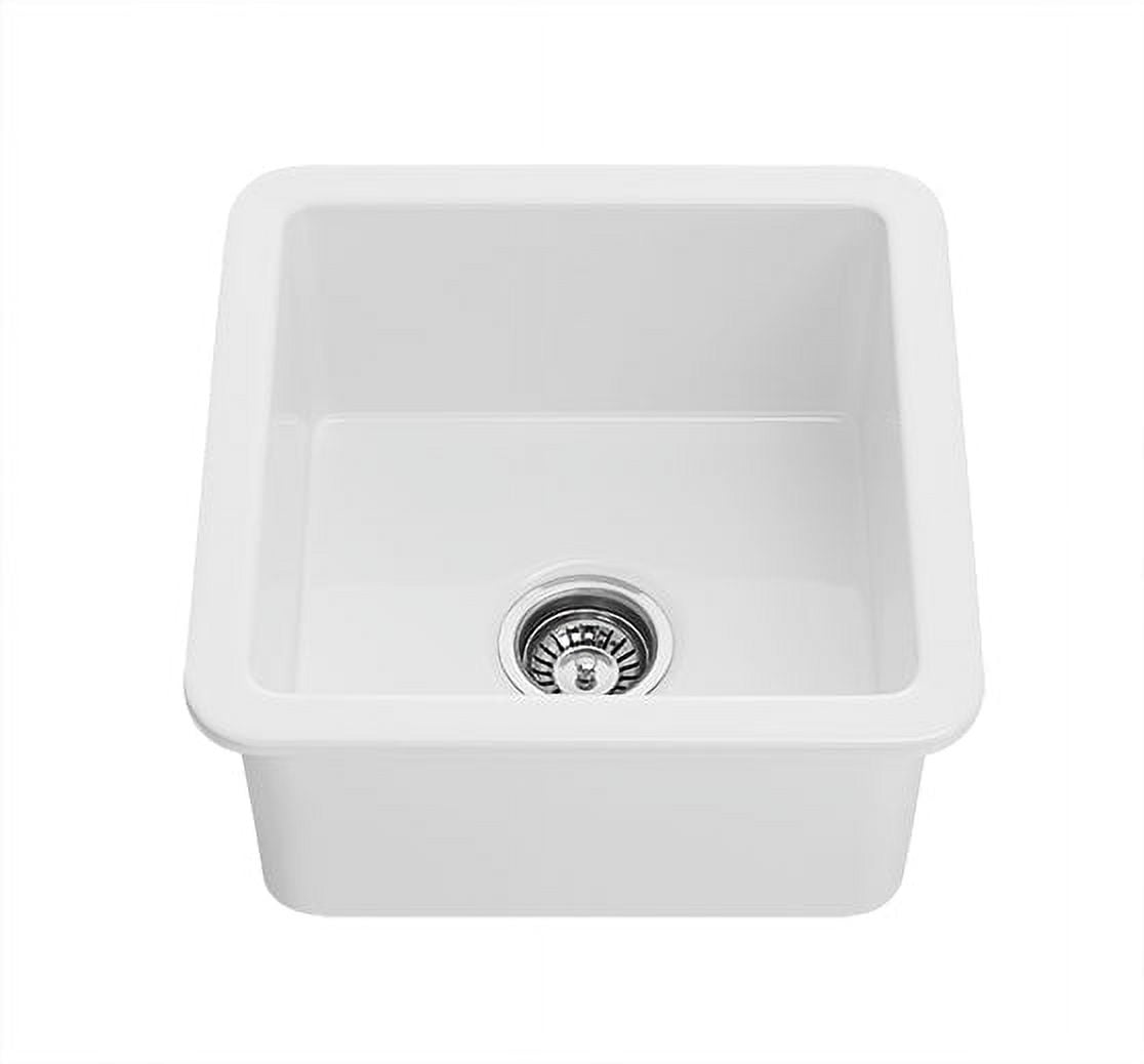 Avalon - 18" Single Bowl Square Fireclay Undermount Bar Sink - Glossy ...