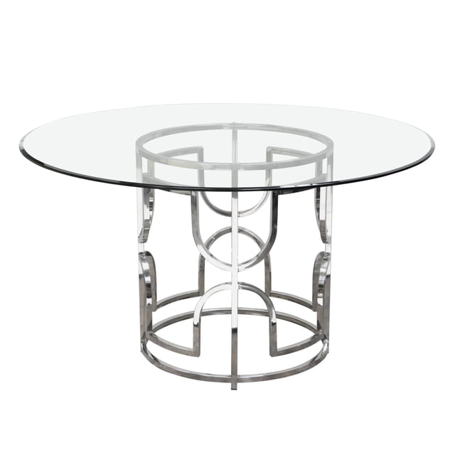 Avalon 54" Round Glass Top Dining Table with Round Stainless Steel Base ...