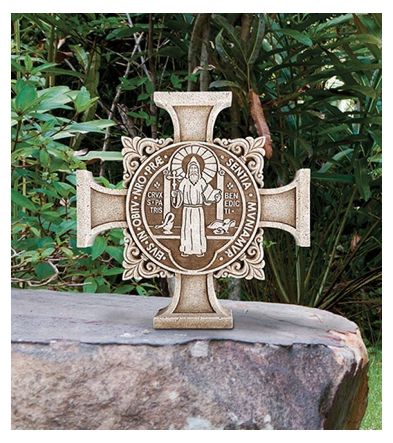 Avalon Gallery Saint Benedict Stoneresin Garden Cross Stepping Stone ...