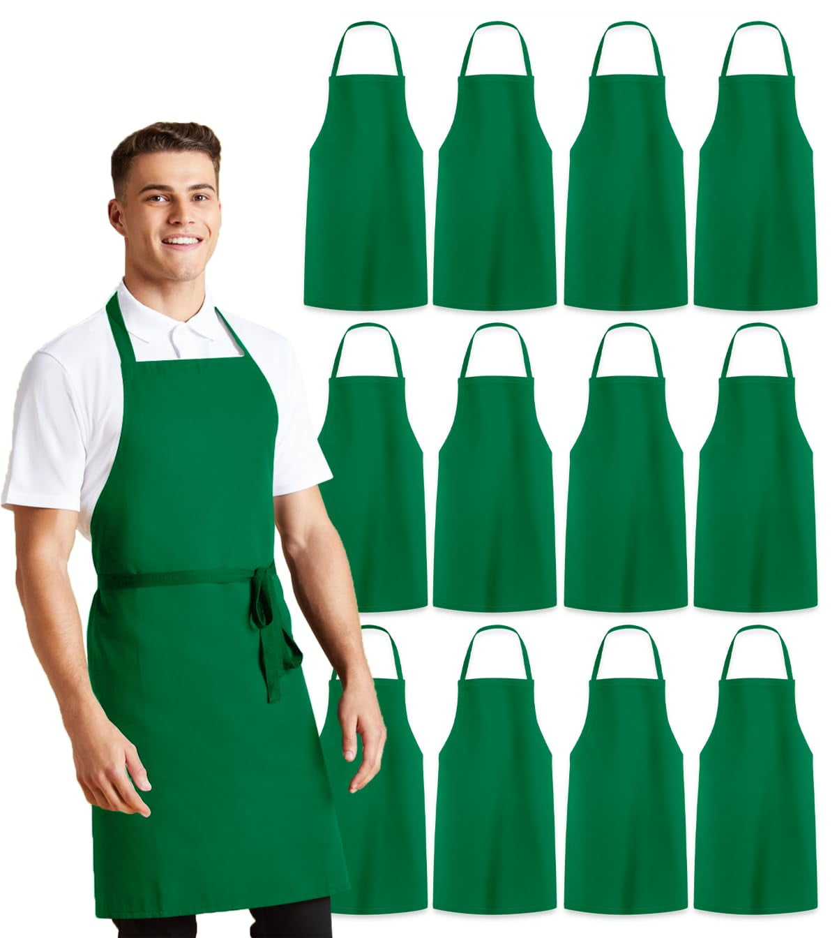 Avalon Kitchen 12-Pack Green Aprons – Unisex Adjustable Bib for Cooking ...