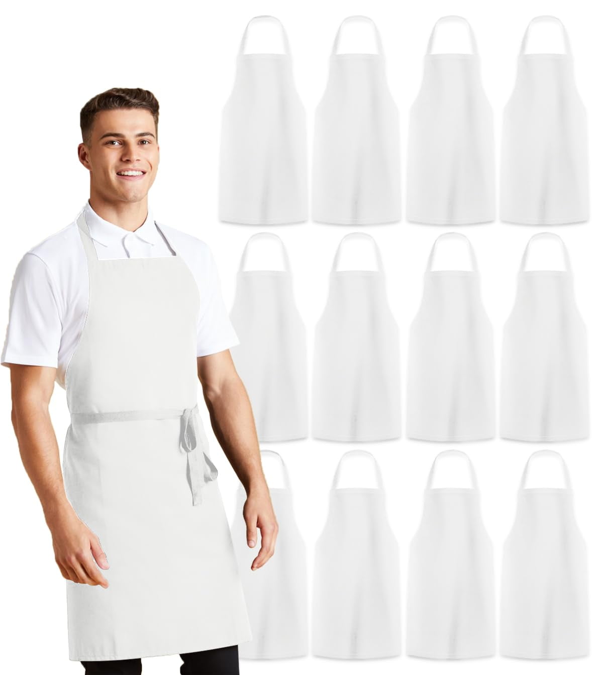 Avalon Kitchen, White Aprons, 12-Pack, Unisex Adjustable Bib - Walmart.com