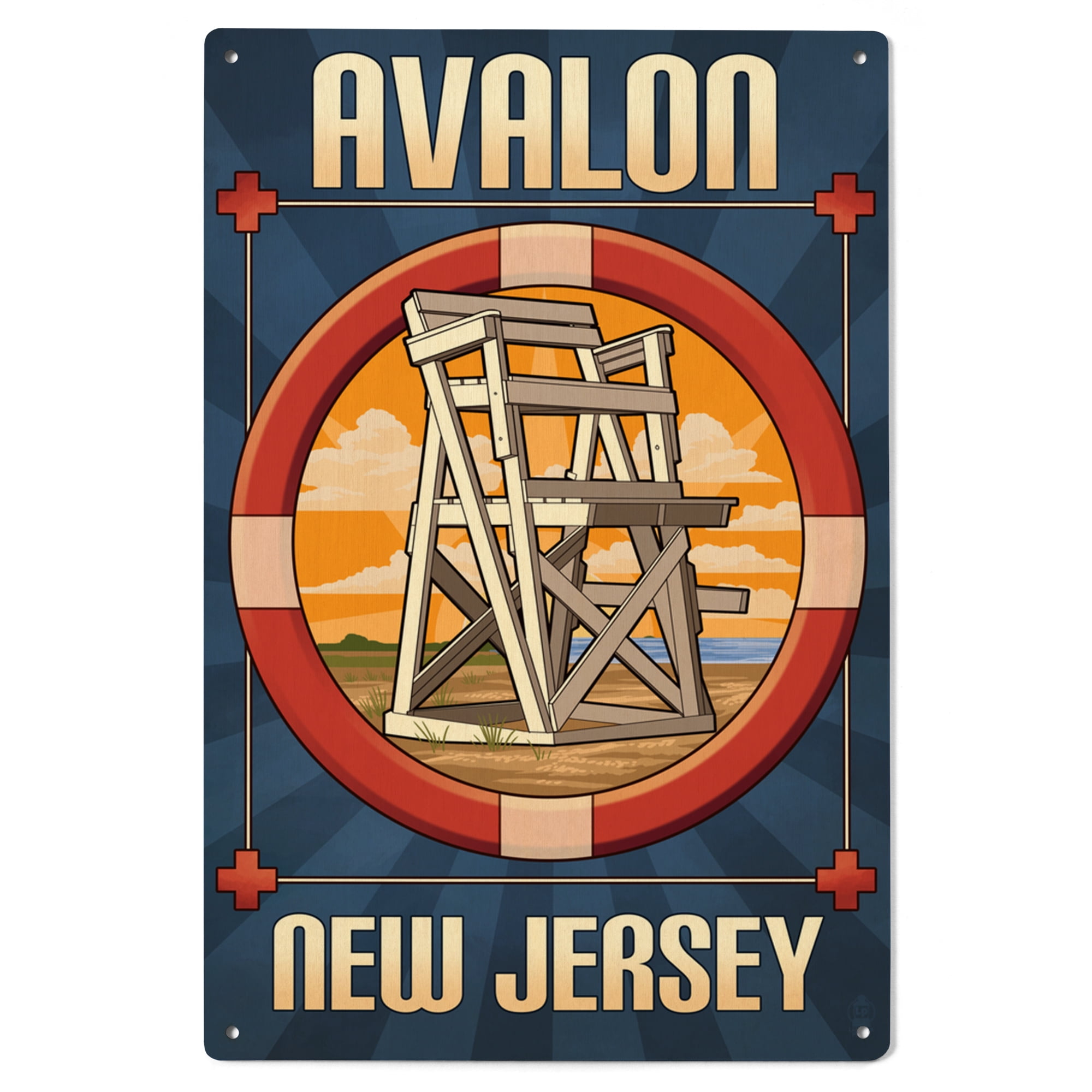 Avalon, New Jersey, Lifeguard Chair Birch Wood Wall Sign (6x9 Rustic ...