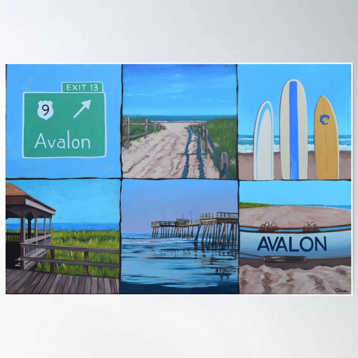 Avalon Nj Montage Surfing Beach Entry Fishing Pier Parkway Sign Poster ...