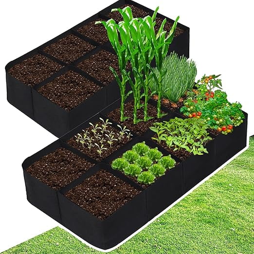 Avalution Fabric Raised Garden Bed, 2Pack 8 Grids Plant Grow Bags ...