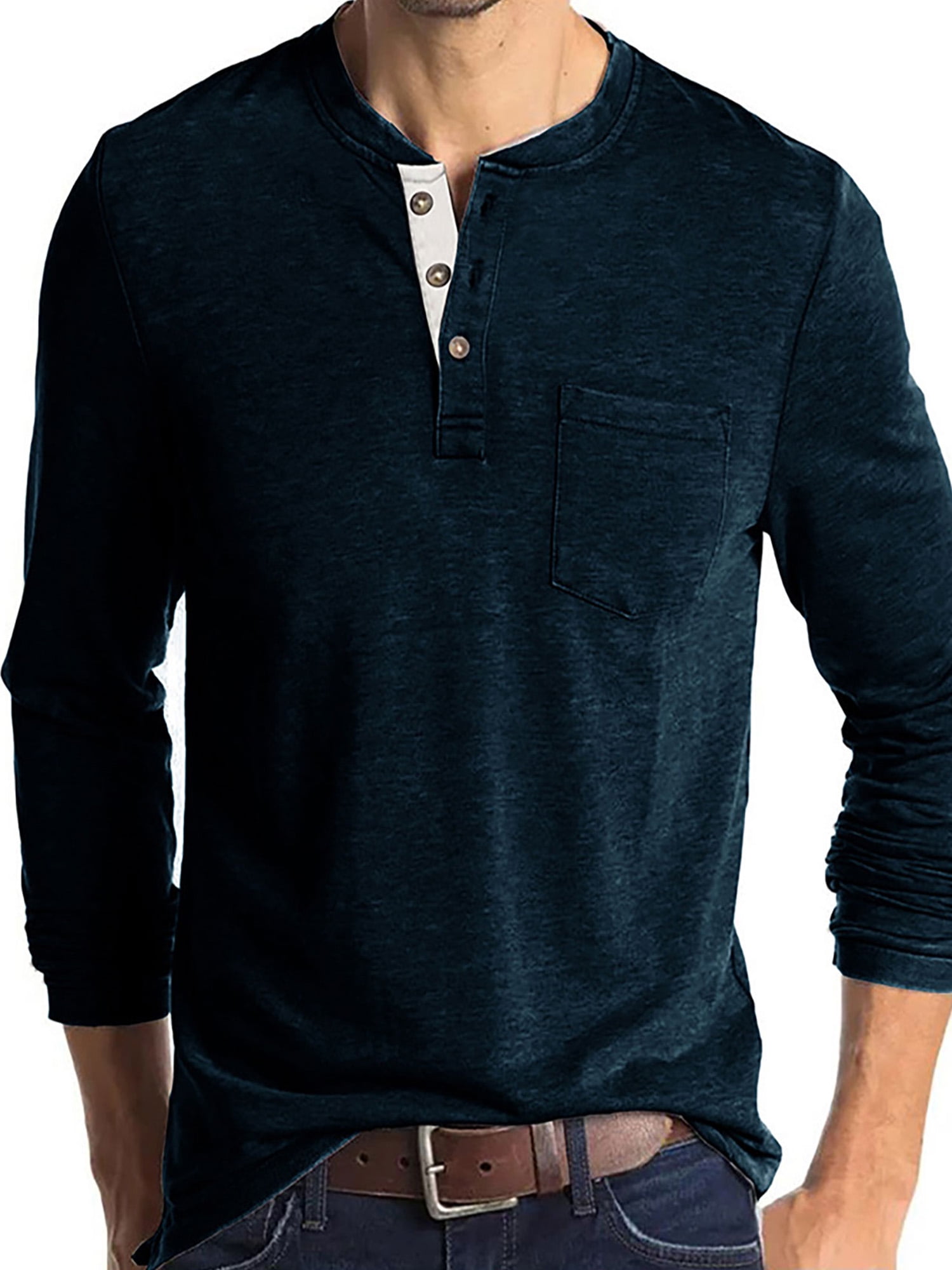 Avamo Mens Plain Solid Color Tops Long Sleeve Fashion Blouse Men Henley ...